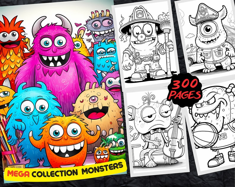 MEGA COLLECTION MONSTERS A4 Coloring 300 Pages Activity Book: Coloring ...