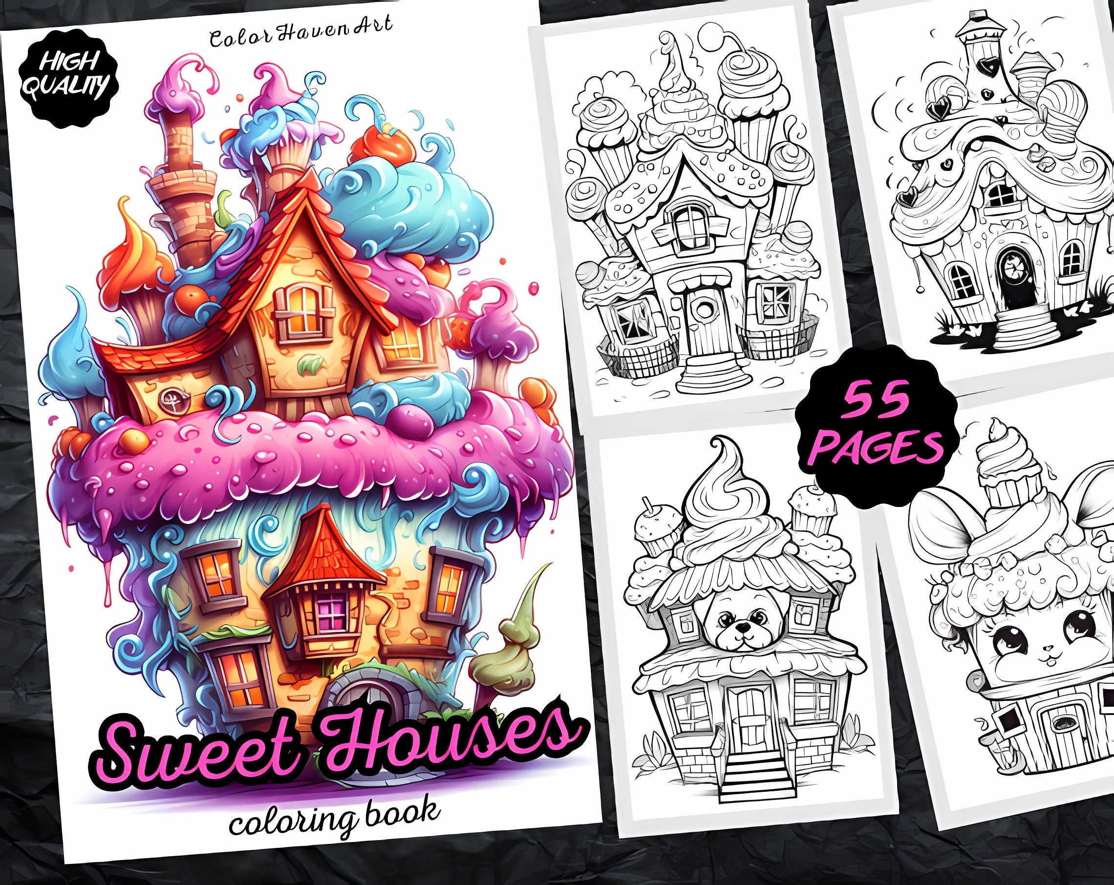 Sweet Houses Coloring Page Printable Coloring Page Cute Kitten Coloring ...