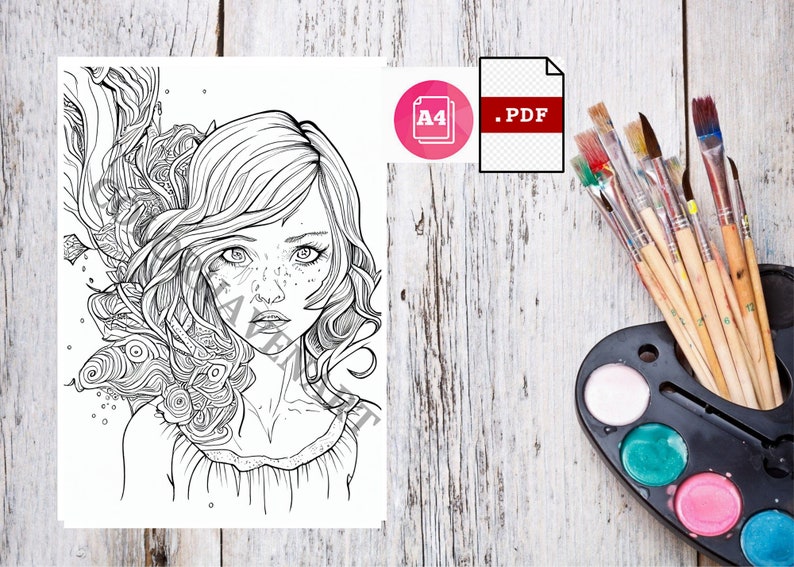 Dark Beauty Coloring Page for Adults Horror Coloring Page 100 Printable ...
