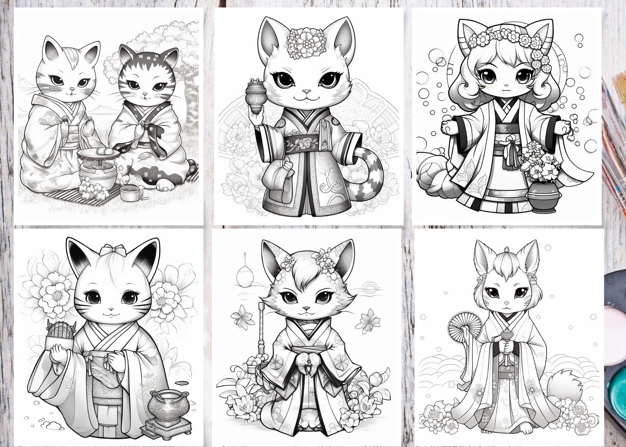 Samurai Cat Coloring 50 Page Printable PDF Instant Download - Etsy