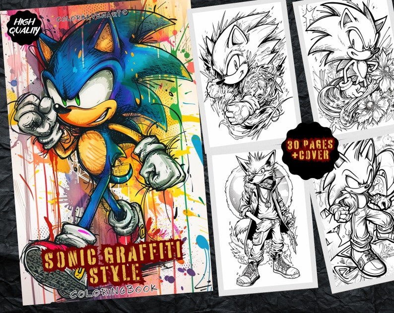 Sonic Graffiti Style A4 Pages Coloring Book Colorful Designs, Printable ...