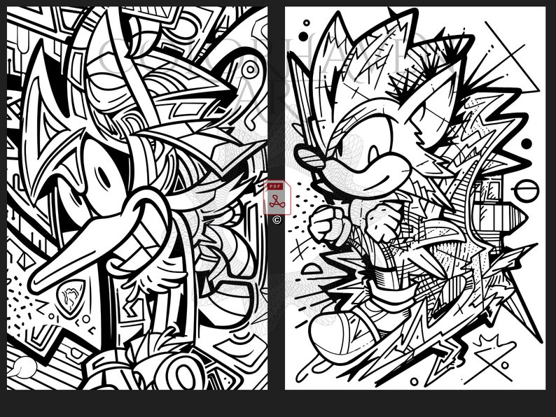 Sonic Graffiti Style A4 Pages Coloring Book Colorful Designs, Printable ...