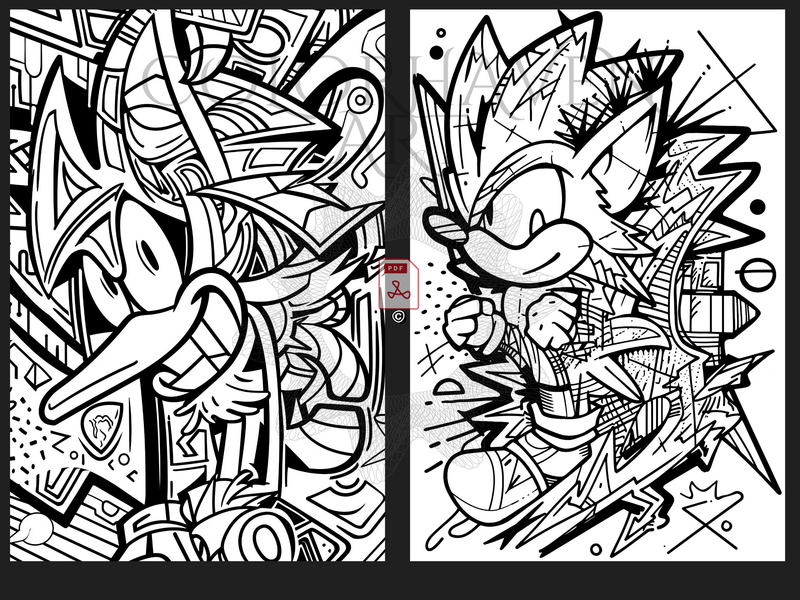 Sonic Graffiti Style A4 Pages Coloring Book Colorful Designs, Printable ...