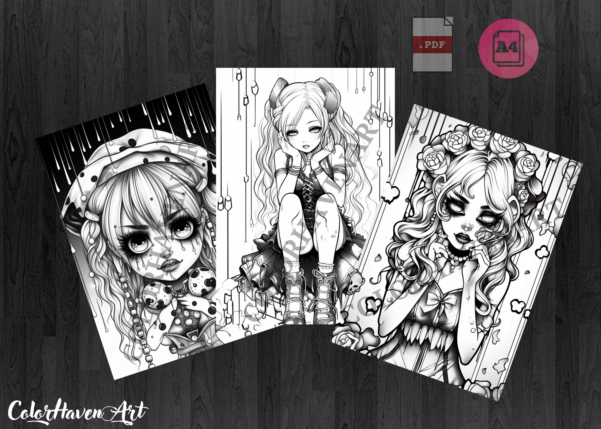 Gothic Girls Coloring Page 45 Printable PDF Instant - Etsy