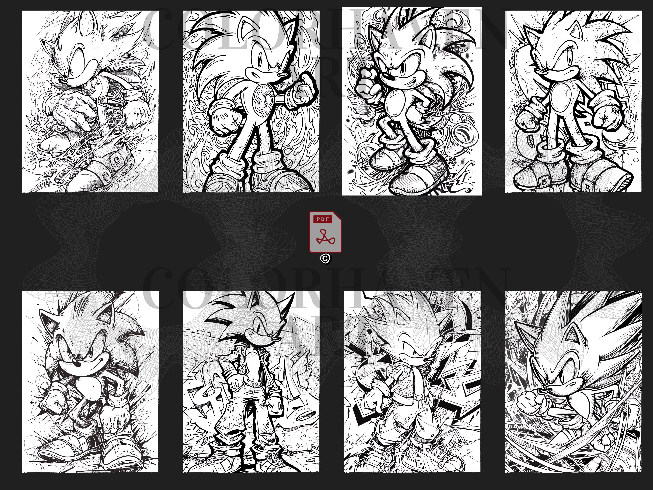 Sonic Graffiti Style A4 Pages Coloring Book Colorful Designs, Printable ...