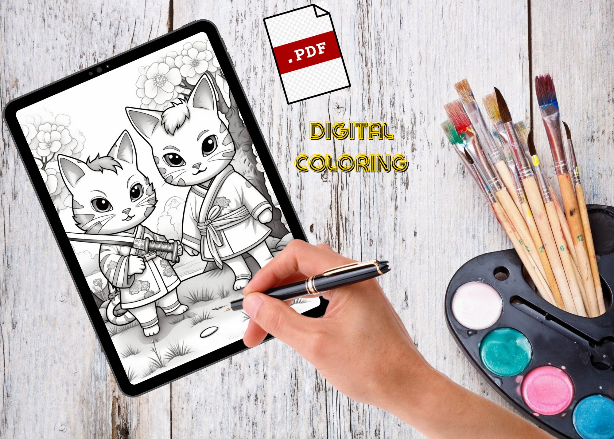 Samurai Cat Coloring 50 Page Printable PDF Instant Download - Etsy