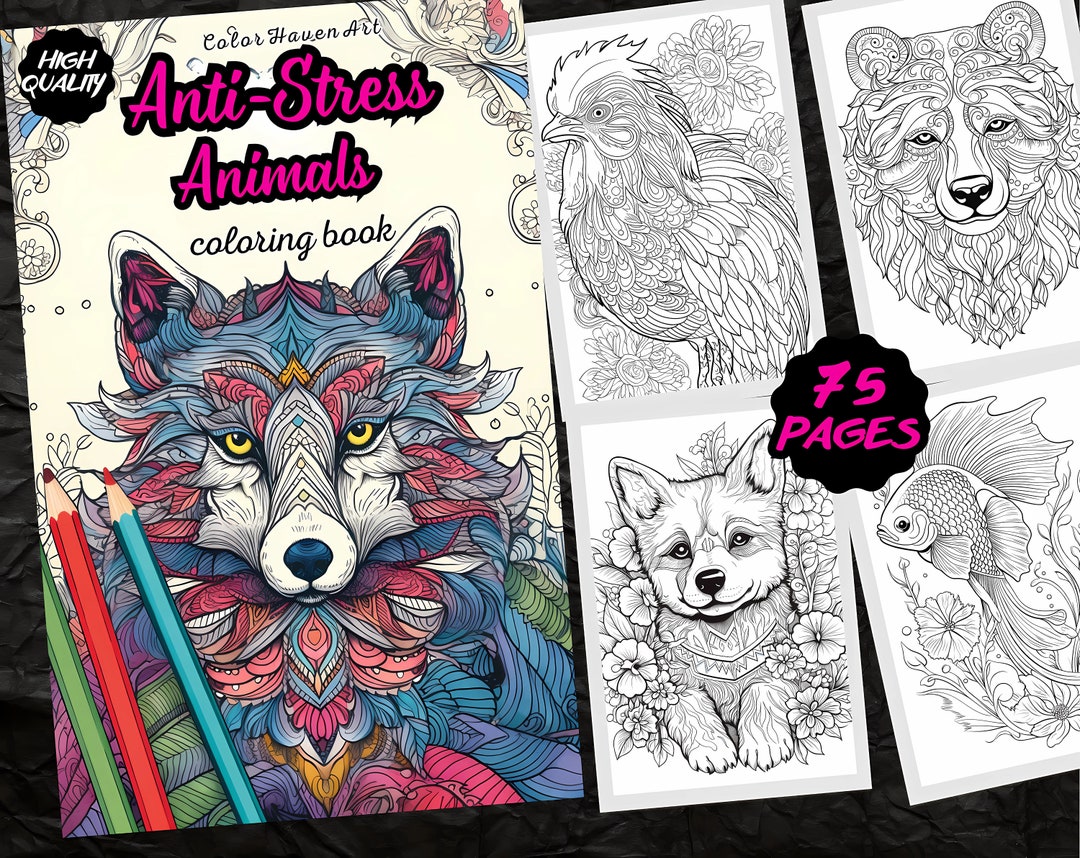 Anti-stress Animals 75 Coloring Page Adults Kids Instant - Etsy