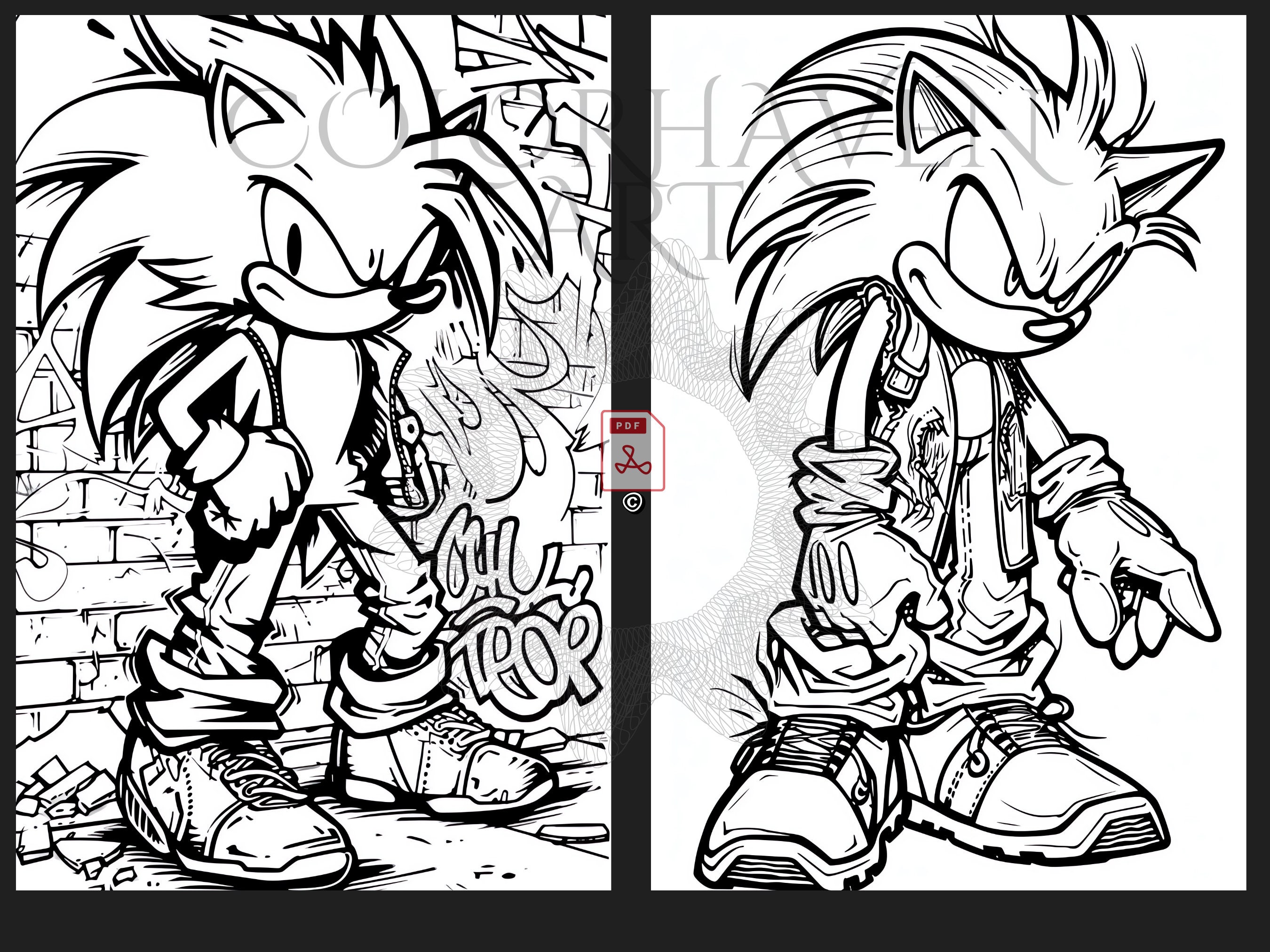 Sonic Graffiti Style A4 Pages Coloring Book Colorful Designs, Printable ...