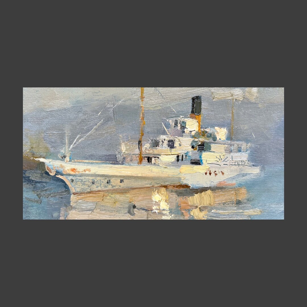 Mini Oil boat Vevey Original Etude on Paper About Switzerland Lake View ...