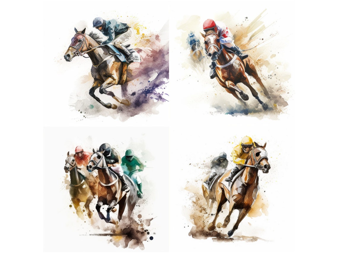 Horse Racing Watercolor PNG Clipart Jockeys Portrait - Etsy