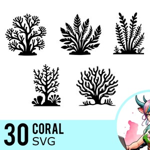Coral SVG Clipart, Sea Underwater Plant Silhouette, Seaweed Plants ...