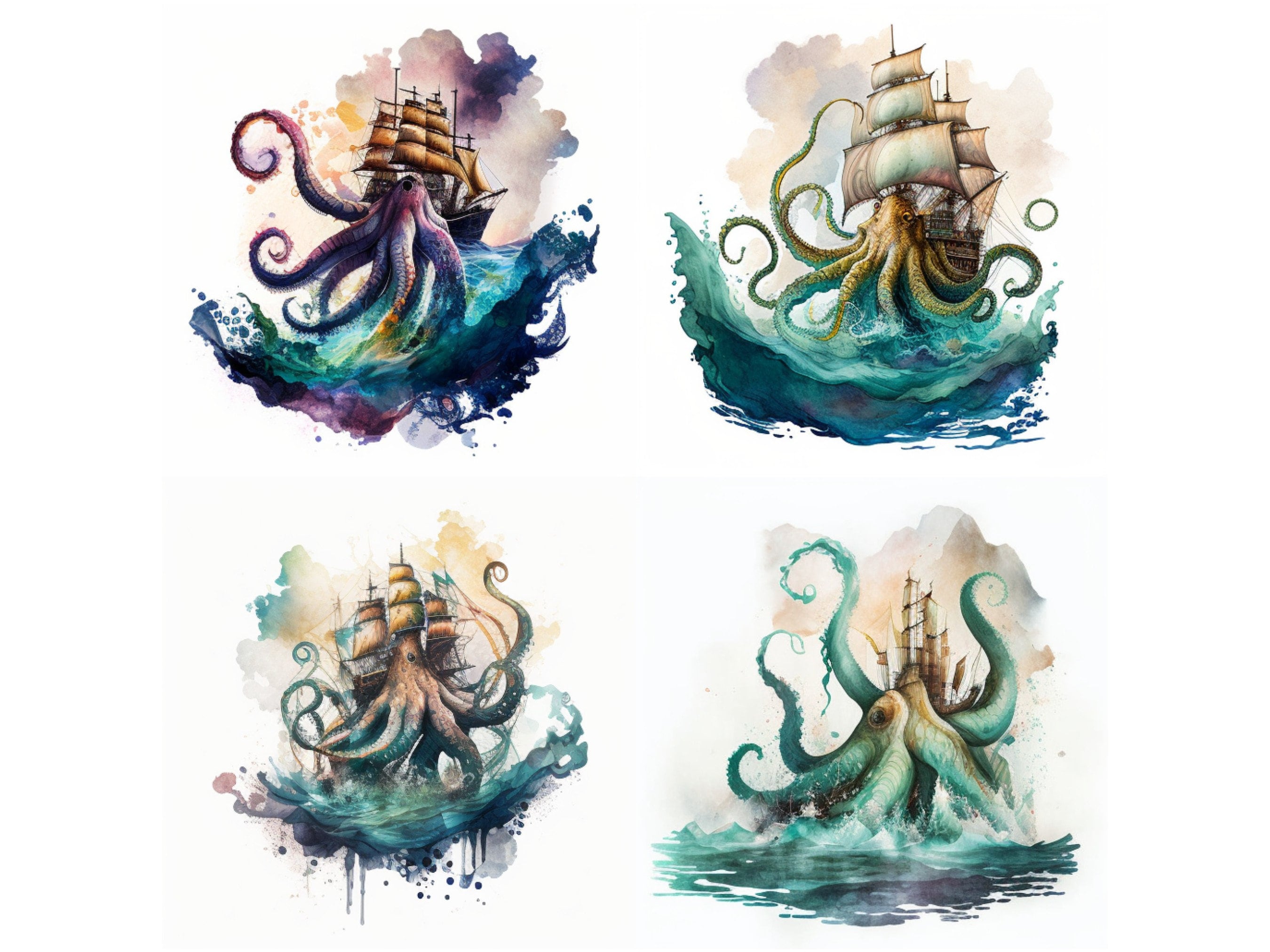 Kraken Watercolor PNG Clipart Kraken Portrait Watercolour - Etsy
