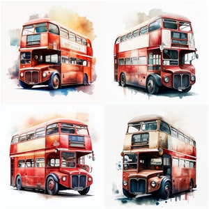 Red Bus Watercolor PNG Clipart, London Bus Portrait PNG Watercolour ...