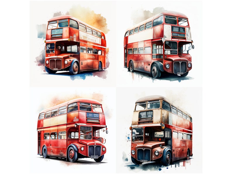 Red Bus Watercolor PNG Clipart London Bus Portrait PNG - Etsy UK