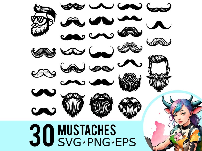 Bigote SVG PNG EPS Clipart, silueta de bigote, plantilla de barba ...
