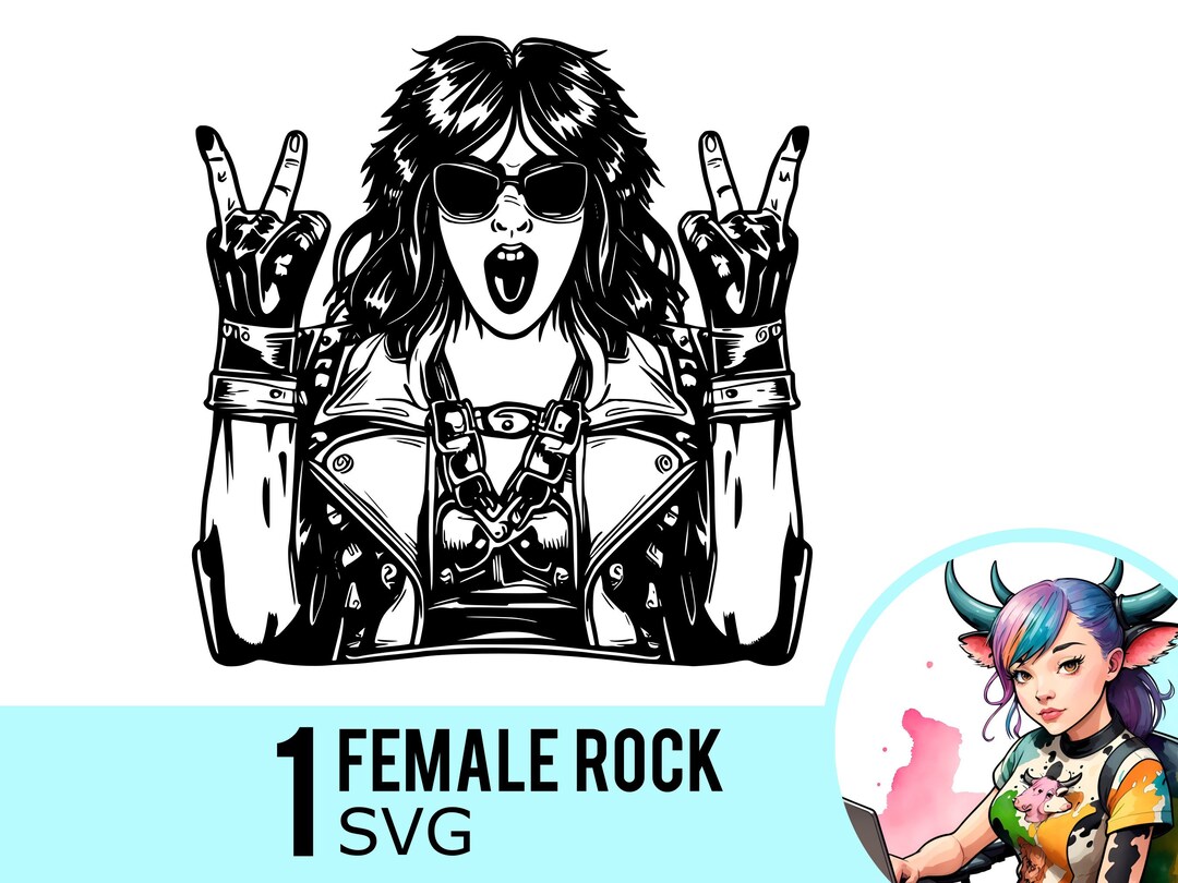 Rock and Roll SVG Clipart, Female Rocker Svg, Heavy Metal Svg, Rock ...