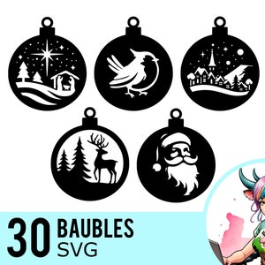 Christmas Baubles SVG Clipart: 30 Ornament Silhouette Bundle (digital ...