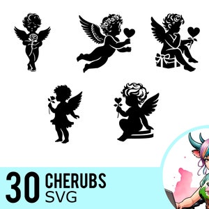 Cherub SVG Clipart: Cupid Silhouette, Angel Cut Files (30 Bundle ...