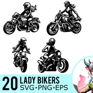 Lady Biker SVG PNG EPS Clipart, Motorbike Silhouette, Woman Motorcycle ...