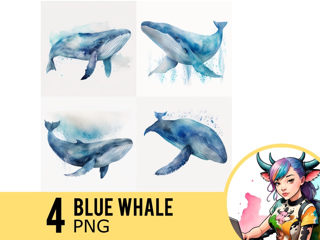 Blue Whale Watercolor PNG Clipart, Whale Portrait PNG Watercolour ...