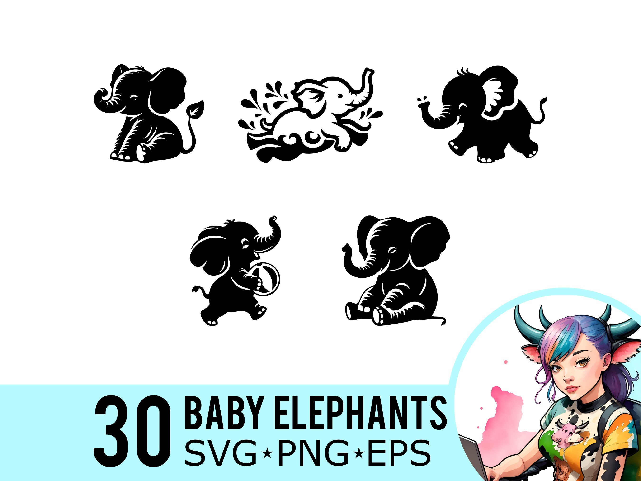 Baby Elephant Clipart: Safari Animal SVG PNG EPS Bundle (30 Templates ...