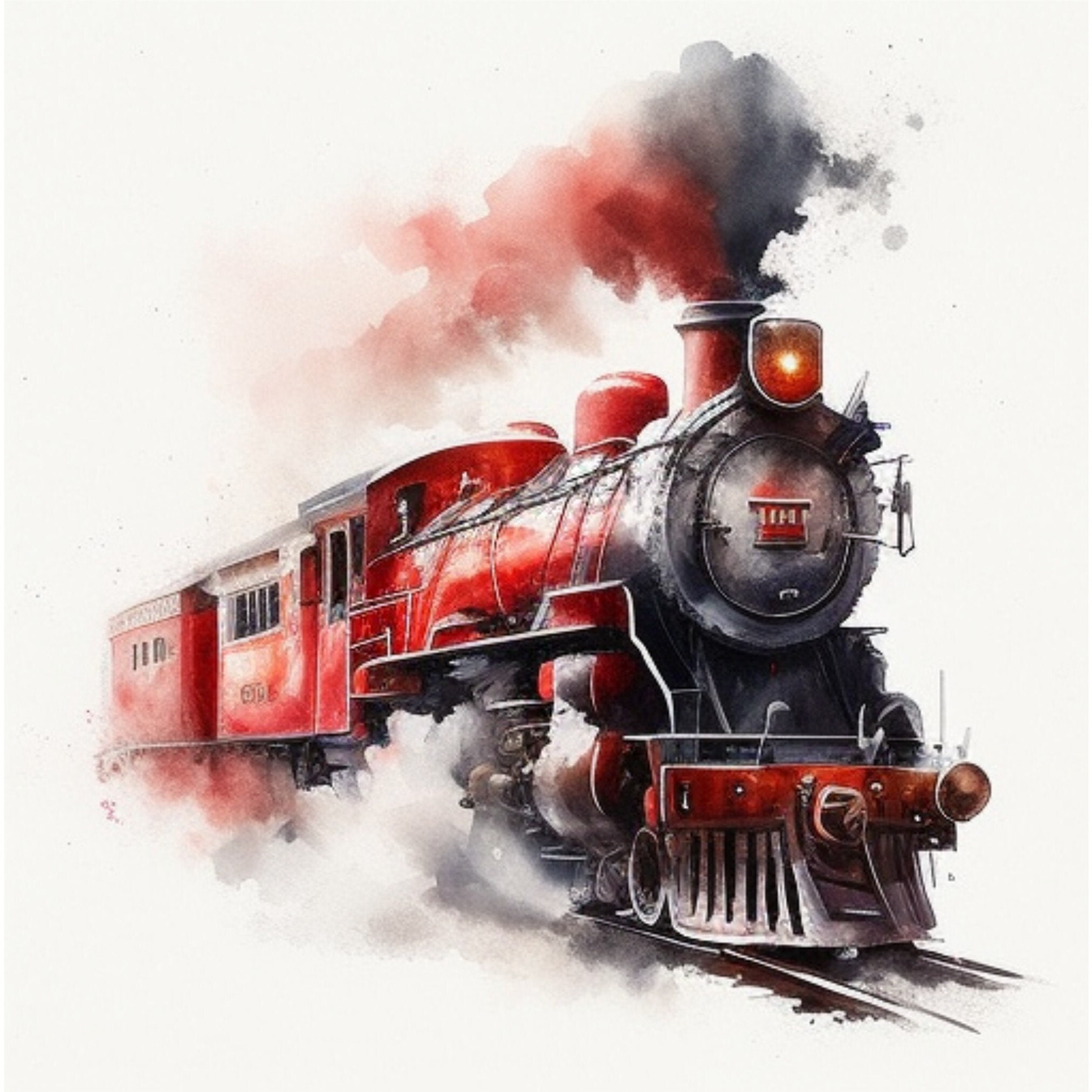 Red Steam Engine Watercolor PNG Clipart Locomotive Portrait - Etsy