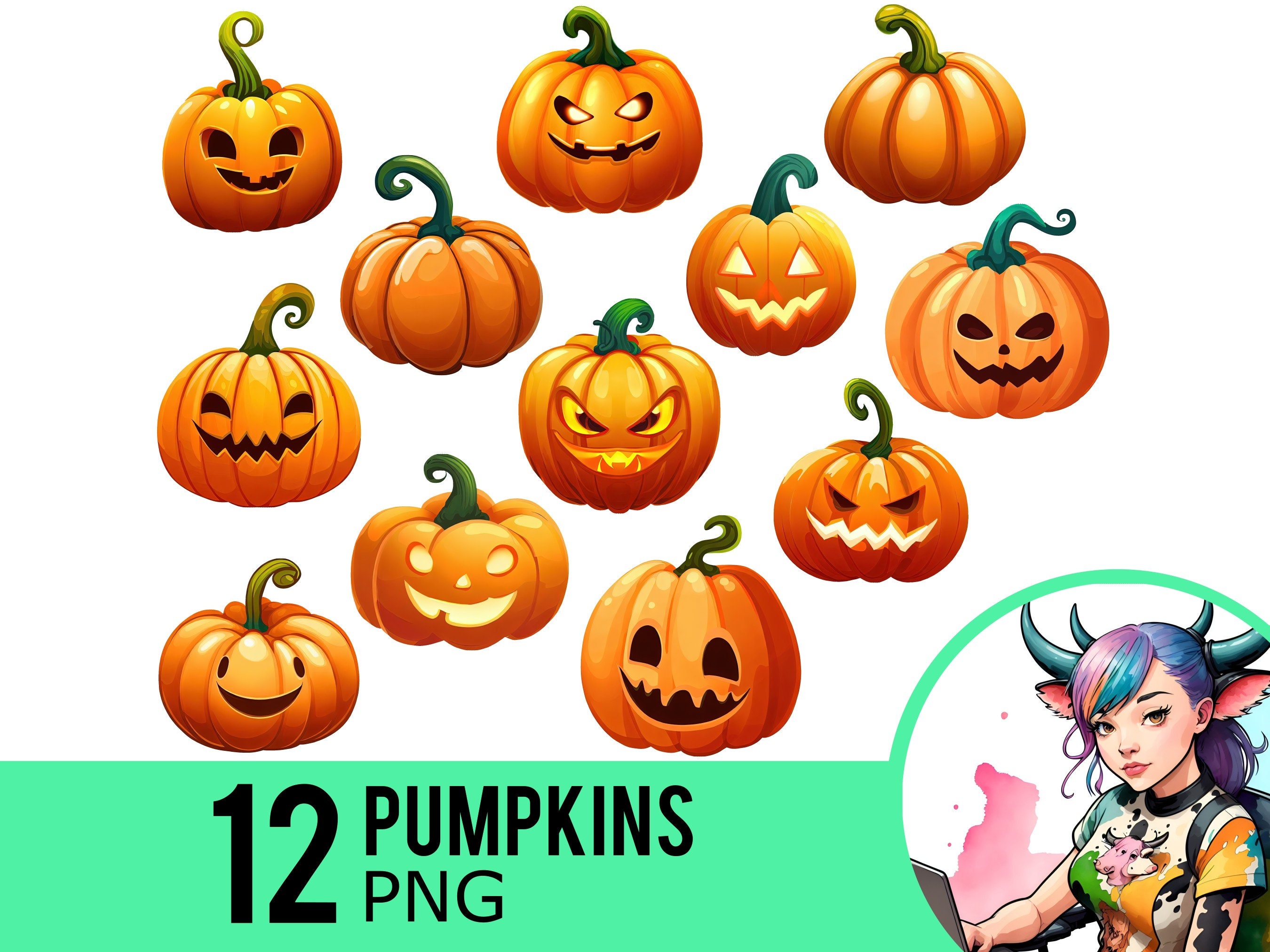 Jack O Lantern Clipart: 12 Halloween Pumpkin PNG Images (digital ...