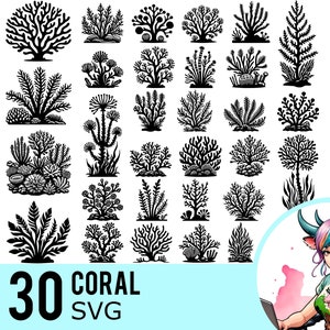 Coral SVG Clipart, Sea Underwater Plant Silhouette, Seaweed Plants ...