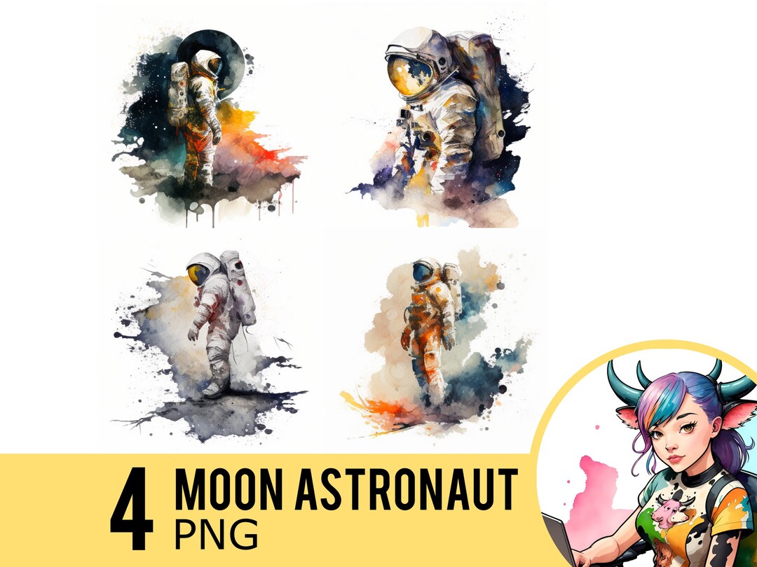 Astronaut Moon Watercolor PNG Clipart, Space Portrait PNG Watercolour ...
