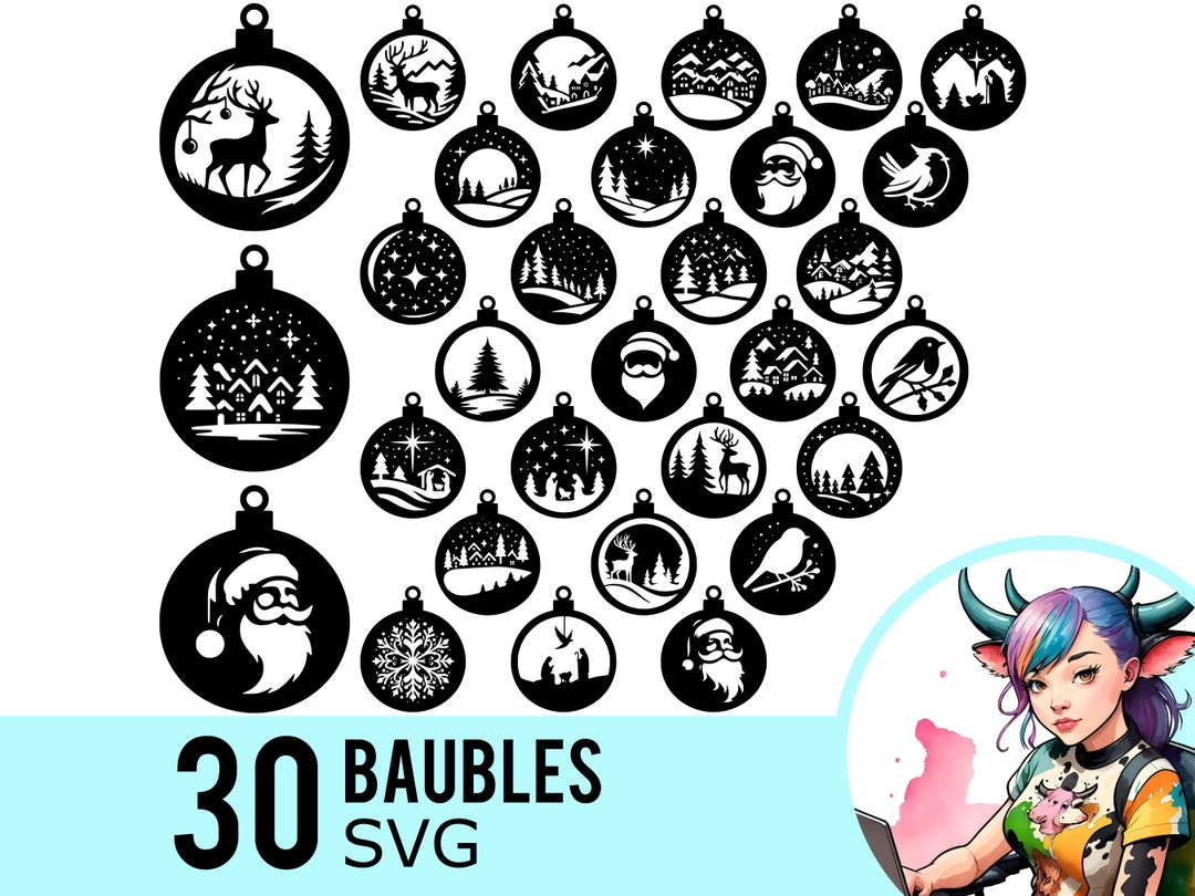 Bauble SVG Clipart, Christmas Baubles Silhouette, Nativity Reindeer ...