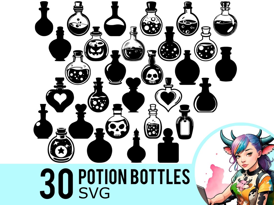 Potion Bottle SVG Clipart, Glass Bottles Silhouette, Witch Alchemy ...