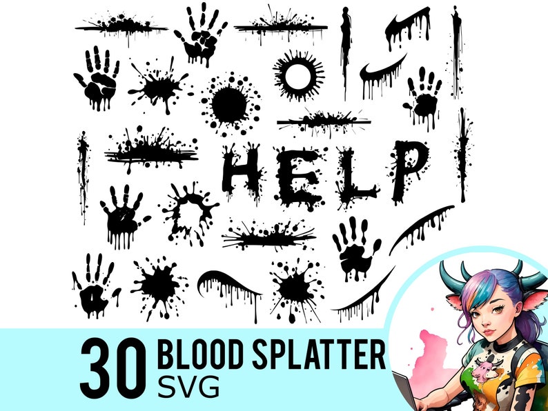 Blood Splatter SVG Clipart, Dripping Paint Silhouette, Hand Print ...
