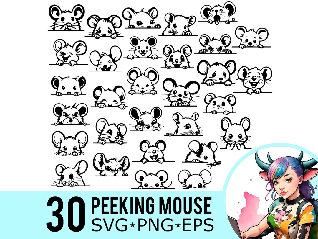 Peeking Mouse SVG PNG EPS Clipart, Cute Mice Silhouette, Small Rodent ...