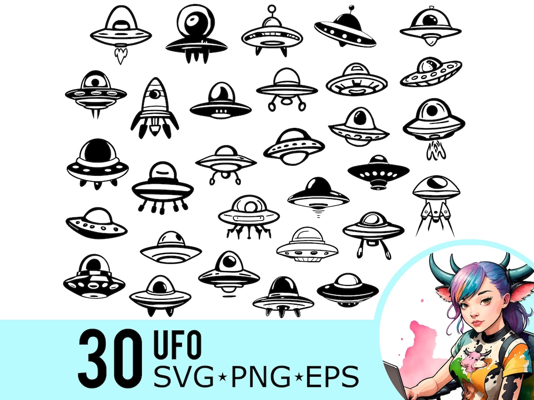 UFO SVG Png EPS Clipart, Space Craft Silhouette, Rocket Ship Template ...