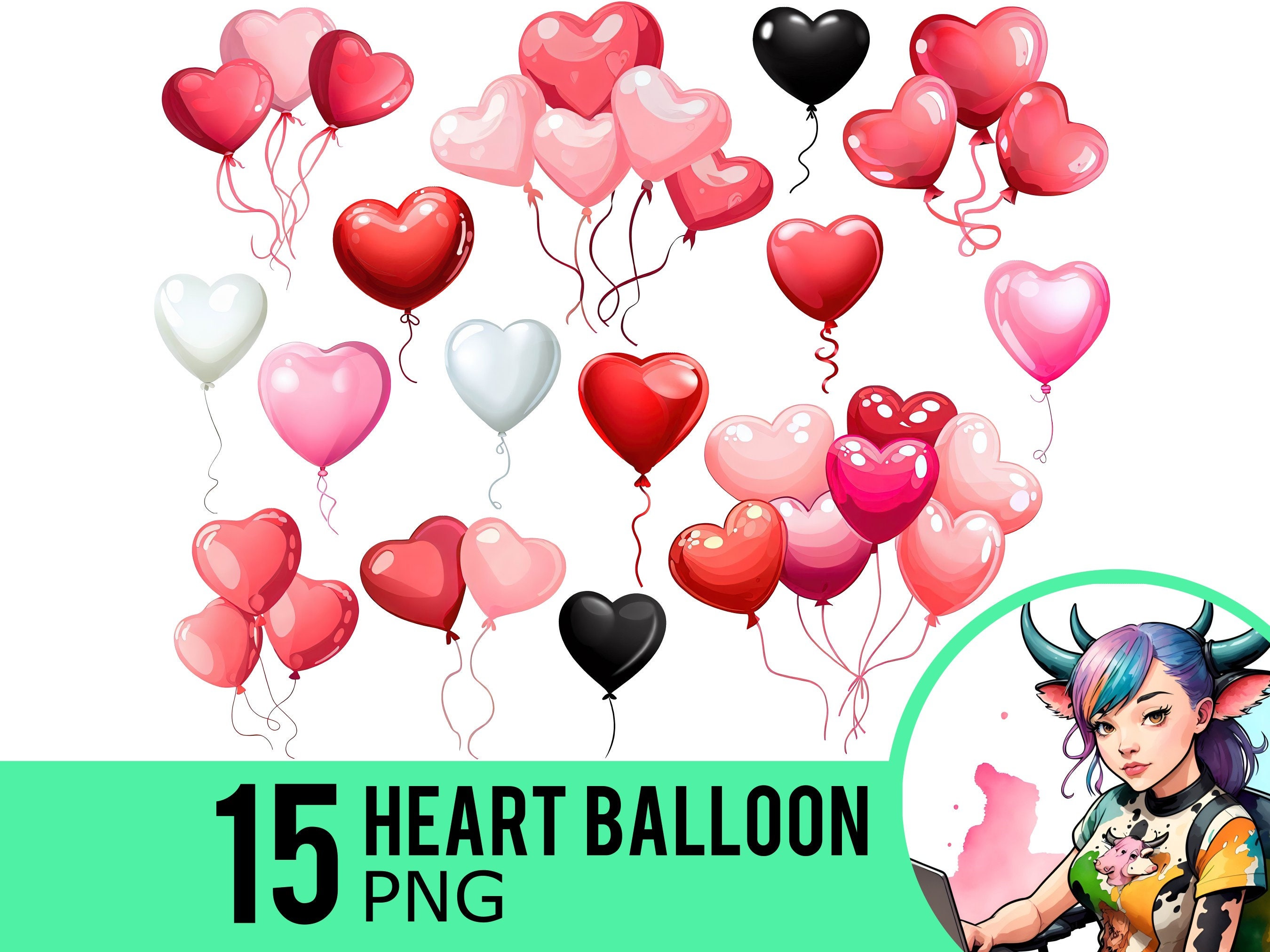 Heart Balloons Clipart PNG, Valentines Balloon Clip Art, Valentine Love ...