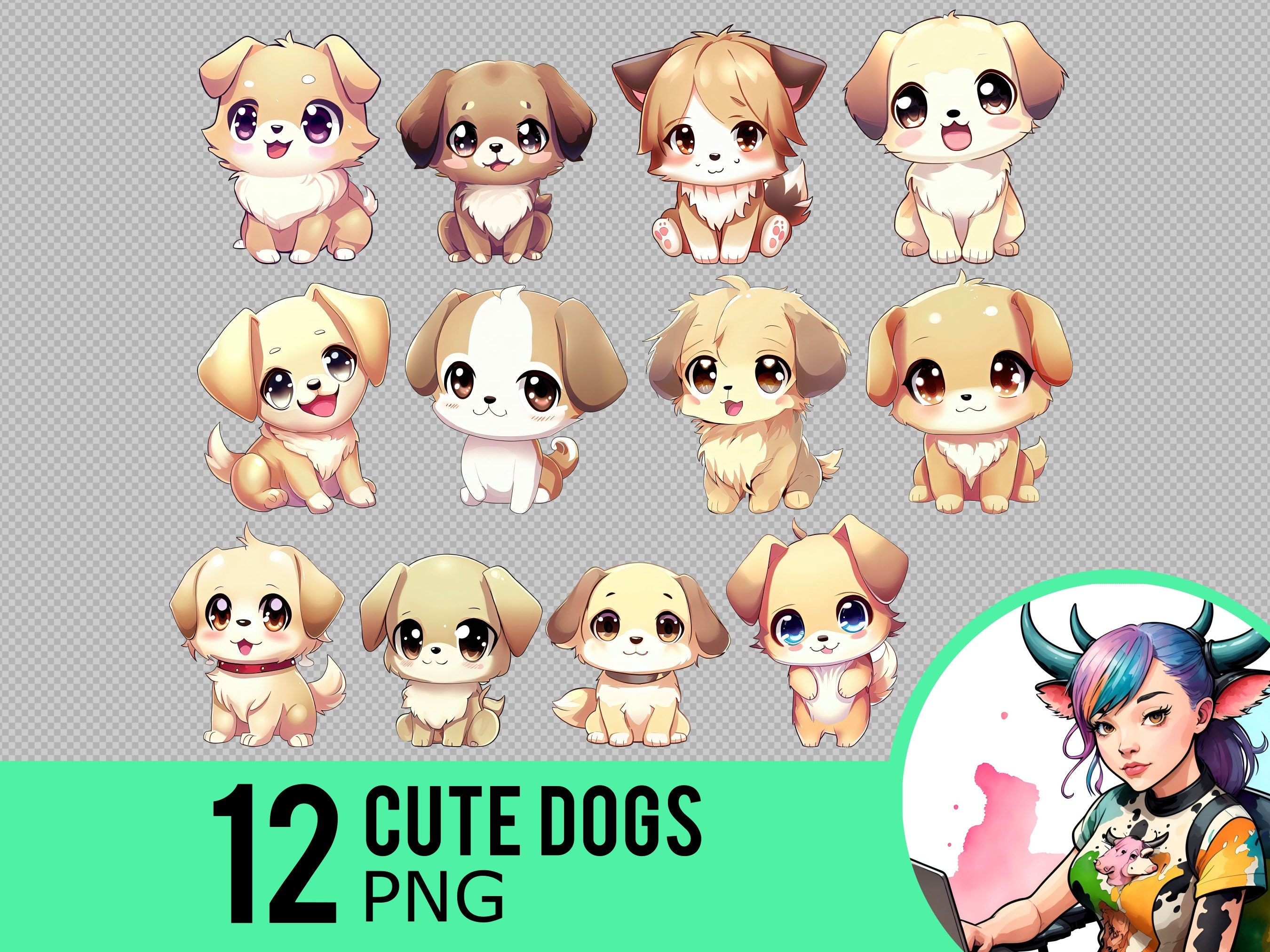 Cute Dog Clipart PNG Kawaii Dogs Clip Art Anime Puppy - Etsy