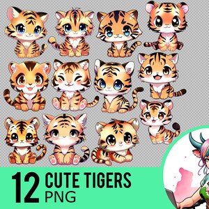 Cute Tiger Clipart PNG, Kawaii Baby Tigers Cub Clip Art, Anime Tiger ...