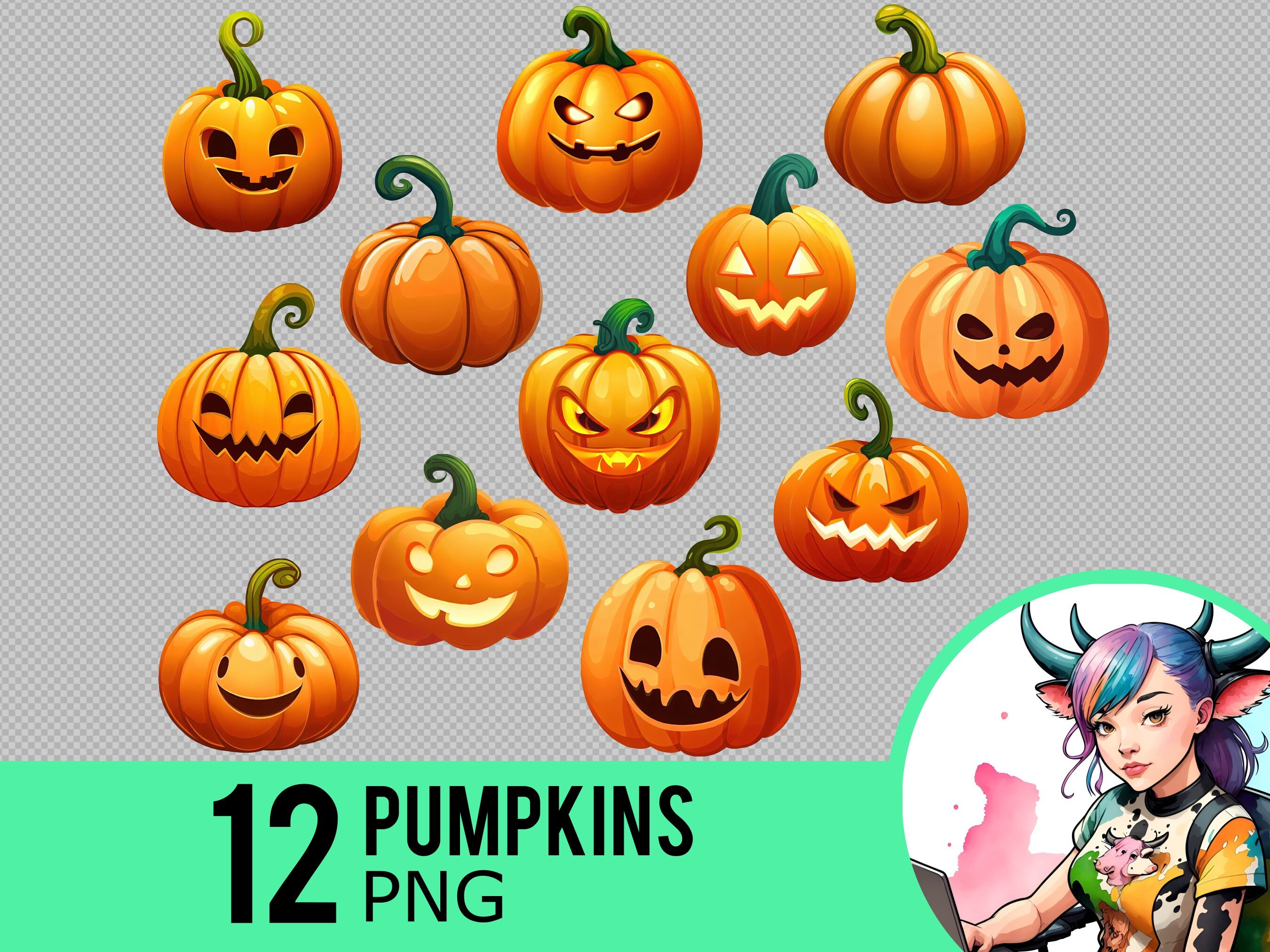 Jack O Lantern Clipart: 12 Halloween Pumpkin PNG Images (digital ...