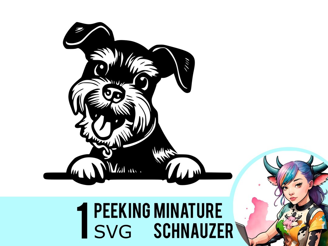 Peeking Miniature Schnauzer SVG Clipart: Dog Portrait Template (digital ...