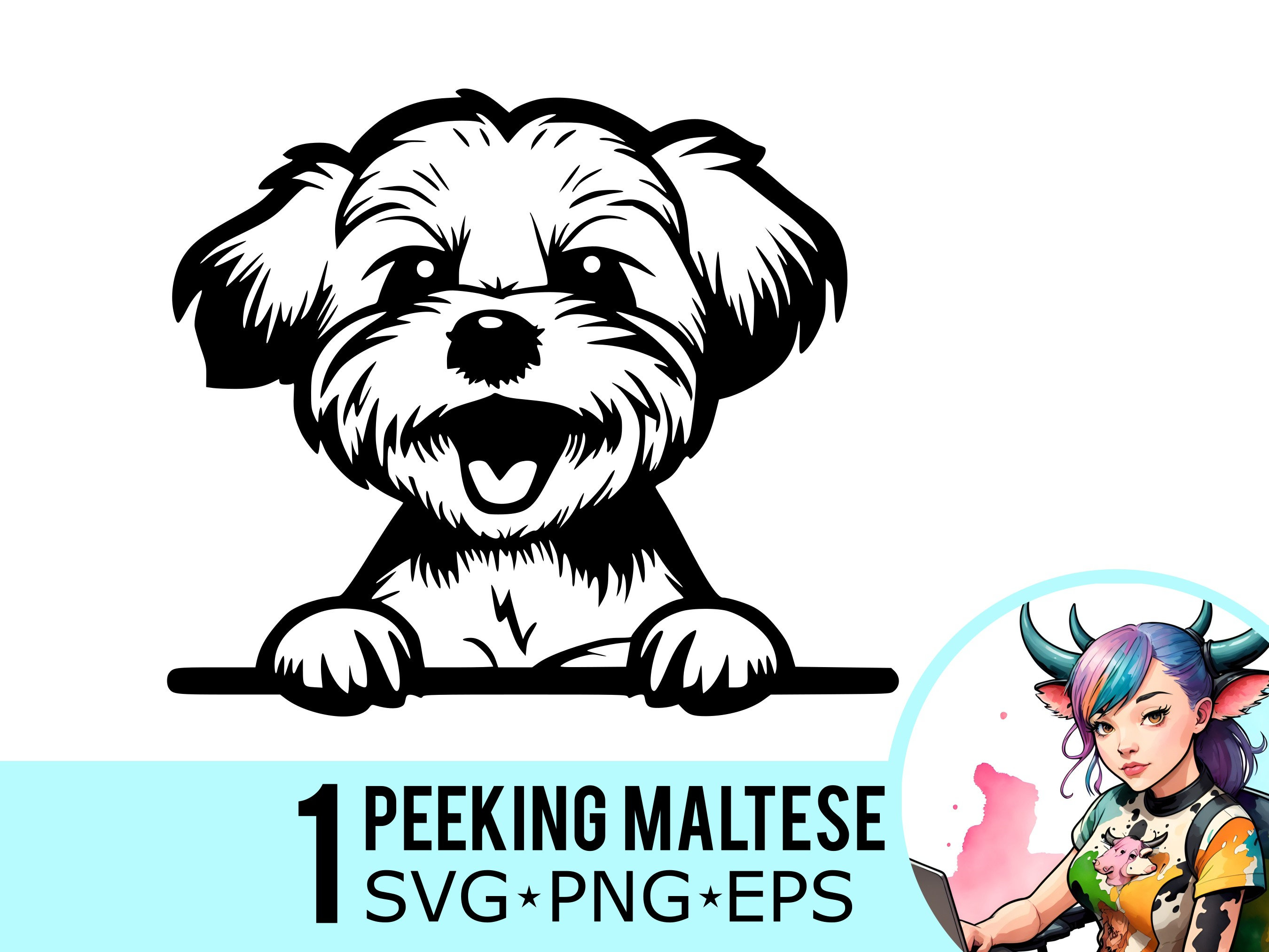 Peeking Maltese SVG PNG EPS Clipart, Peeking Maltese Face, Cute Dog ...