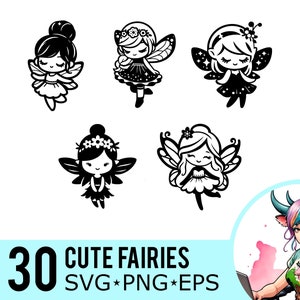 Cute Fairy SVG PNG EPS Clipart, Cartoon Fairies Silhouette, Fantasy ...