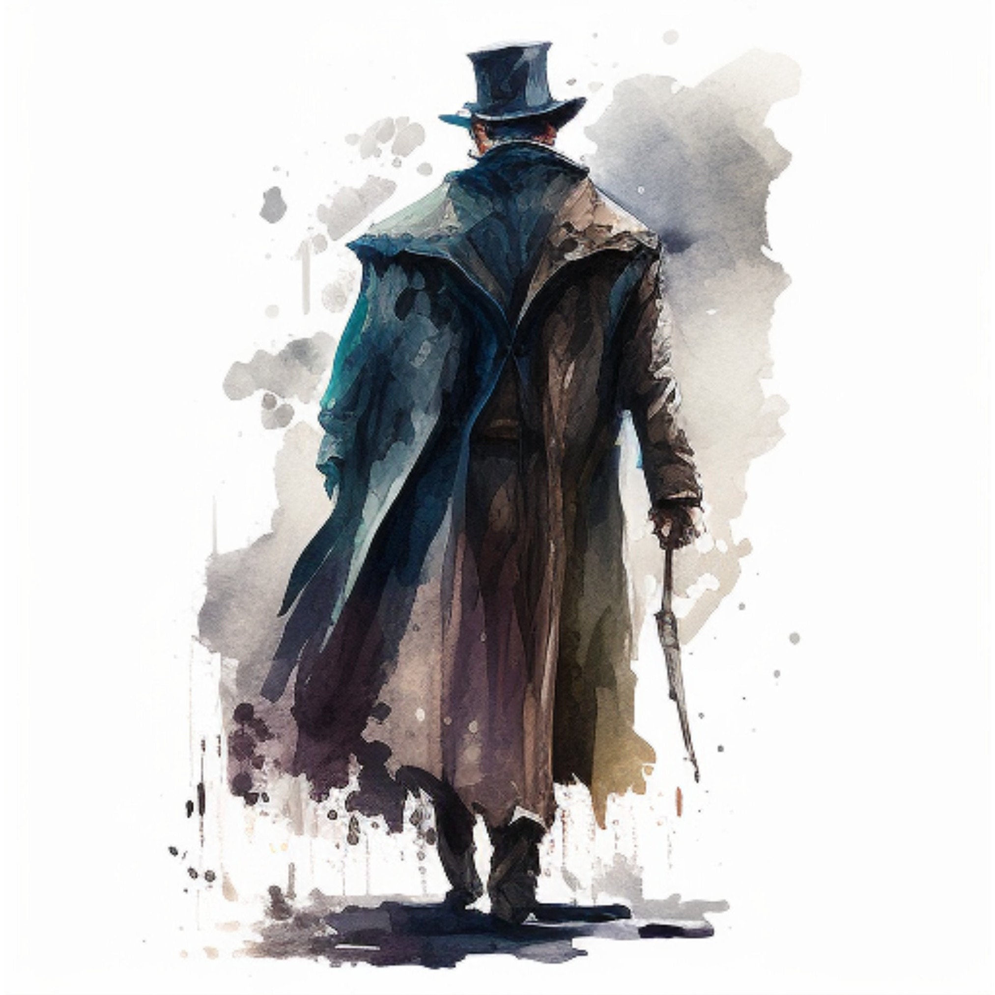 Jack the Ripper Watercolor PNG Clipart Whitechapel Portrait - Etsy