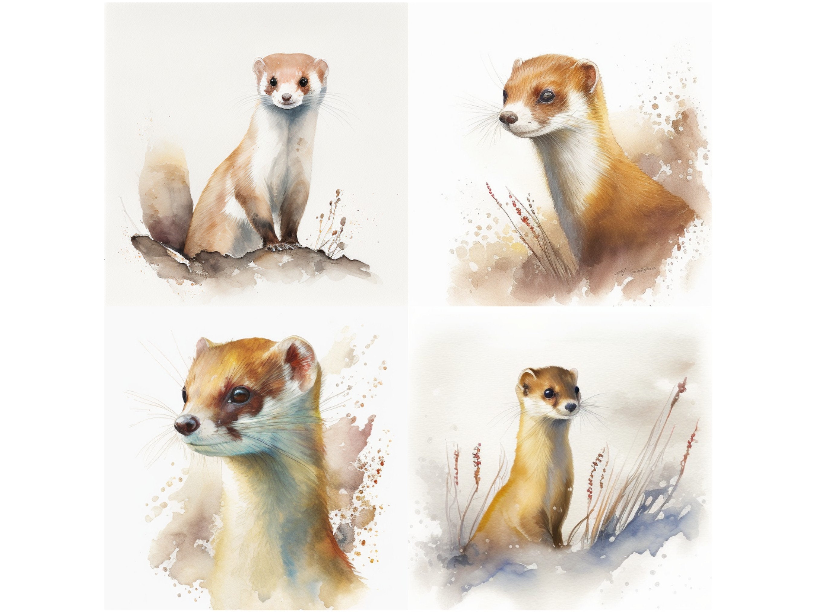 Weasel Watercolor Clipart: Four PNG Images (commercial Use) - Etsy