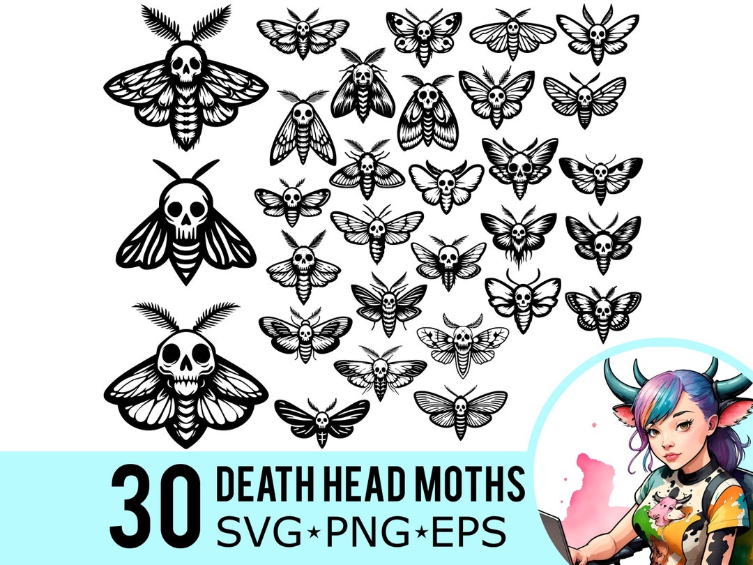 Death Head Moth SVG PNG EPS Clipart, Hawkmoth Silhouette, Deaths Skull ...