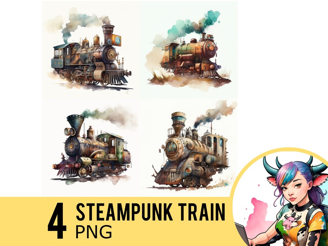 Steampunk Train Watercolor PNG Clipart, Victorian Portrait Watercolour ...