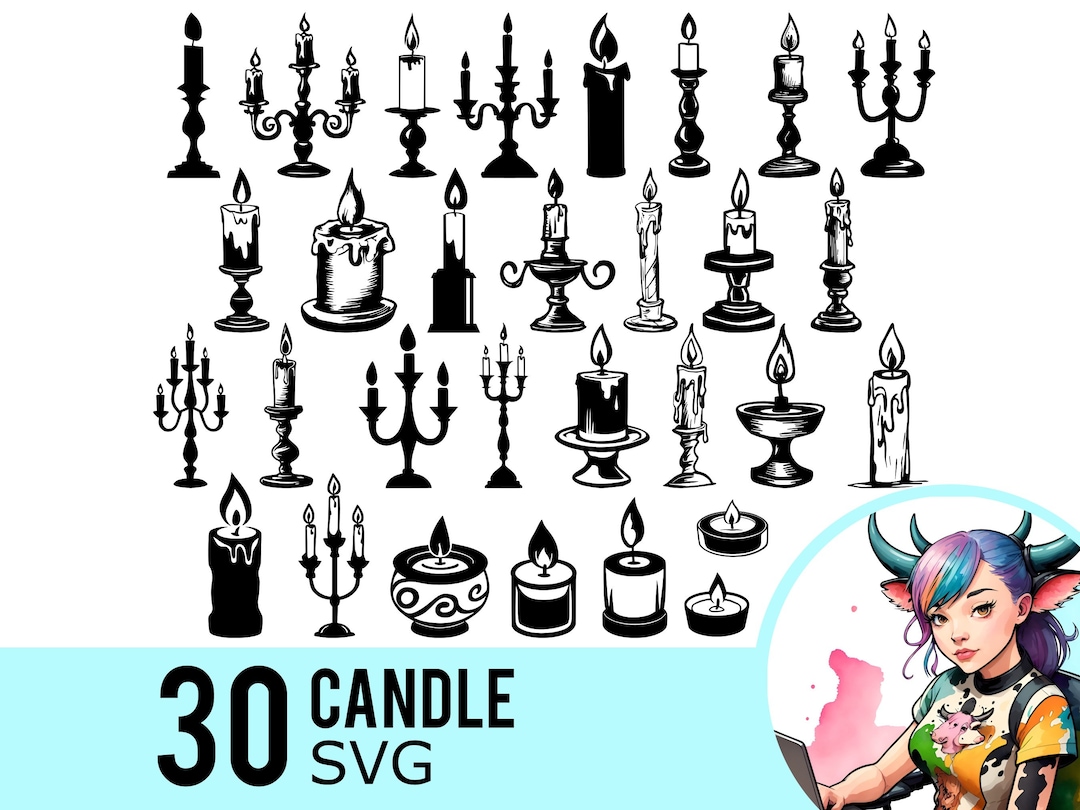 Candle Clipart SVG, Candles Silhouette, Candelabra Template, Vector Cut ...