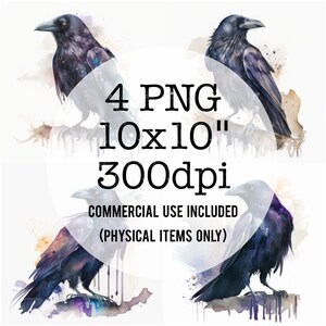 Raven Watercolor PNG Clipart, Raven Portrait PNG Watercolour, Instant ...