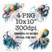 Octopus Watercolor PNG Clipart Octopoda Portrait PNG - Etsy