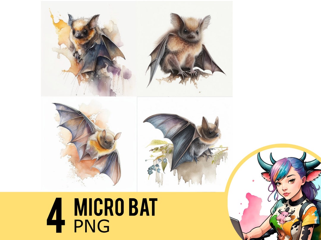 Micro Bat Watercolor PNG Clipart, Bat Portrait PNG Watercolour, Instant ...