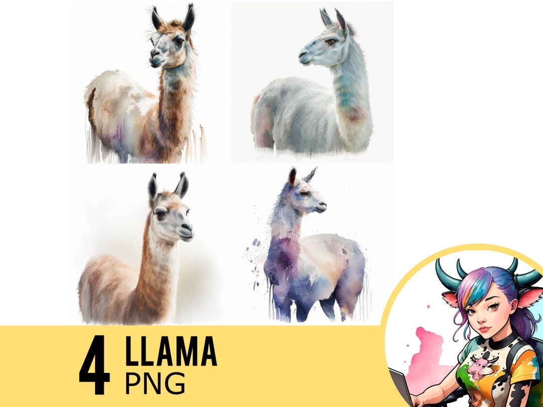 Llama Watercolor PNG Clipart, Llama Portrait PNG Watercolour, Instant ...